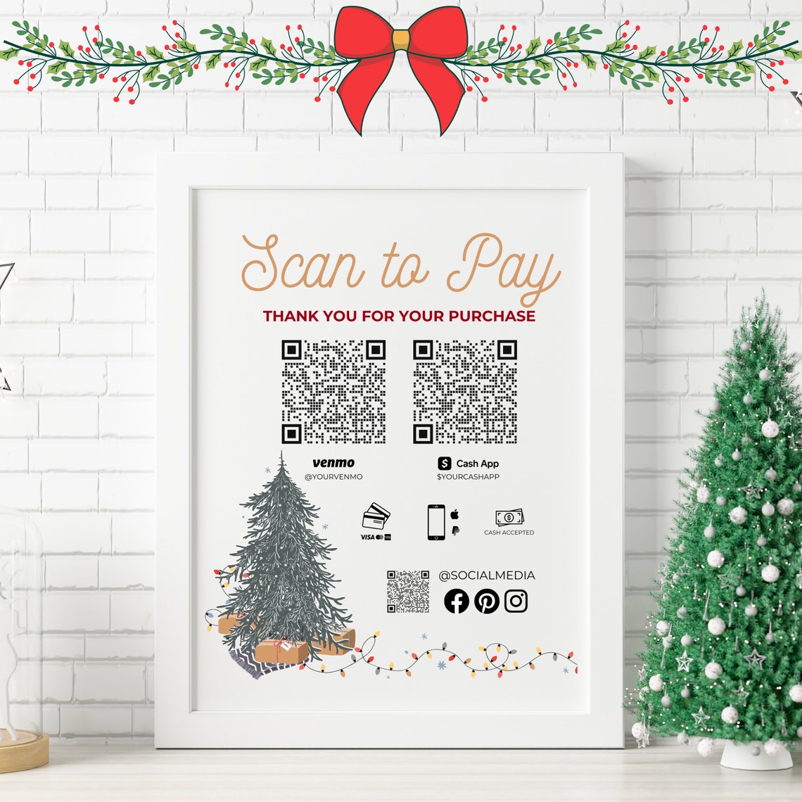 Christmas Scan to Pay Sign, Editable Scan to Pay Sign, Editable QR Code ...