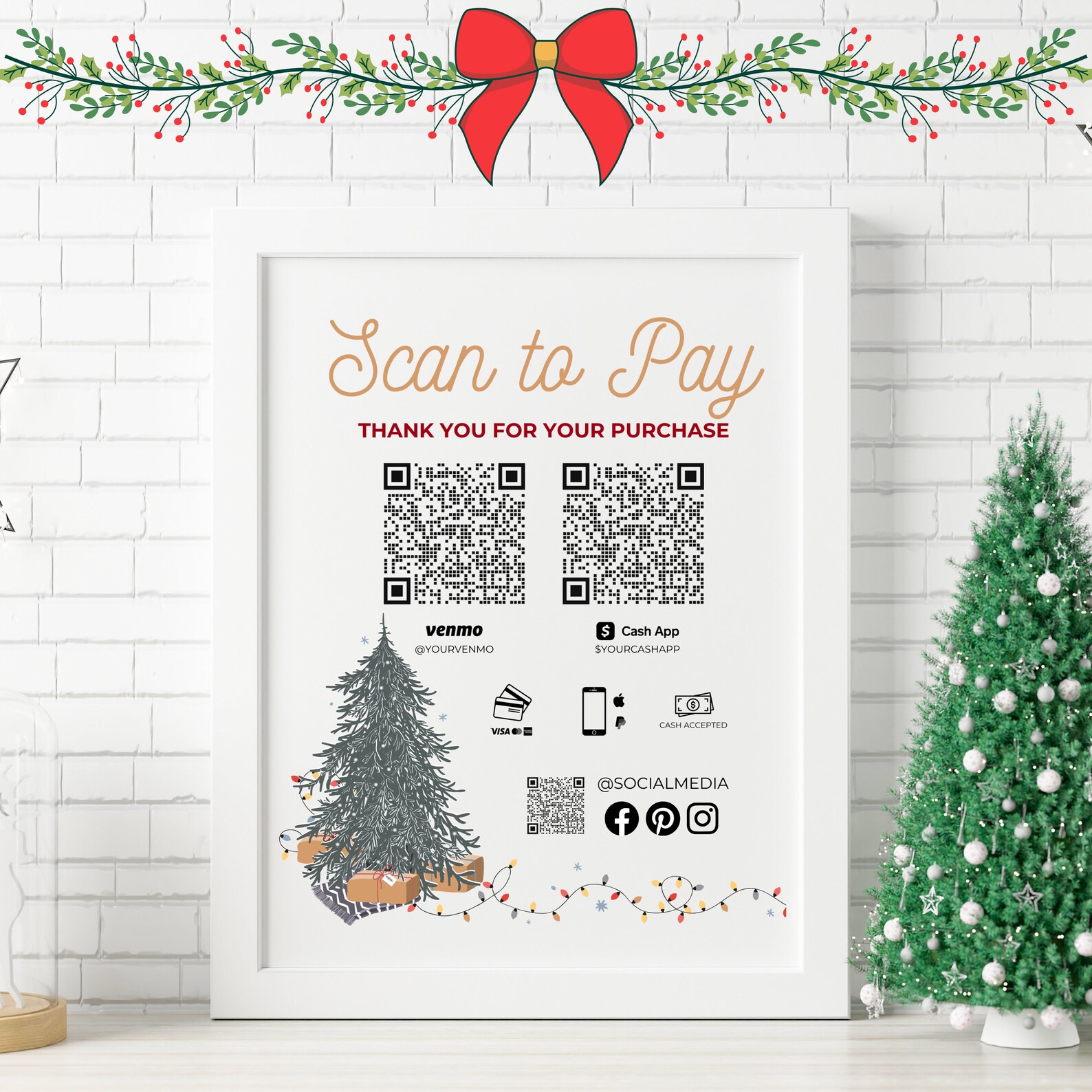 Christmas Scan to Pay Sign, Editable Scan to Pay Sign, Editable QR Code ...
