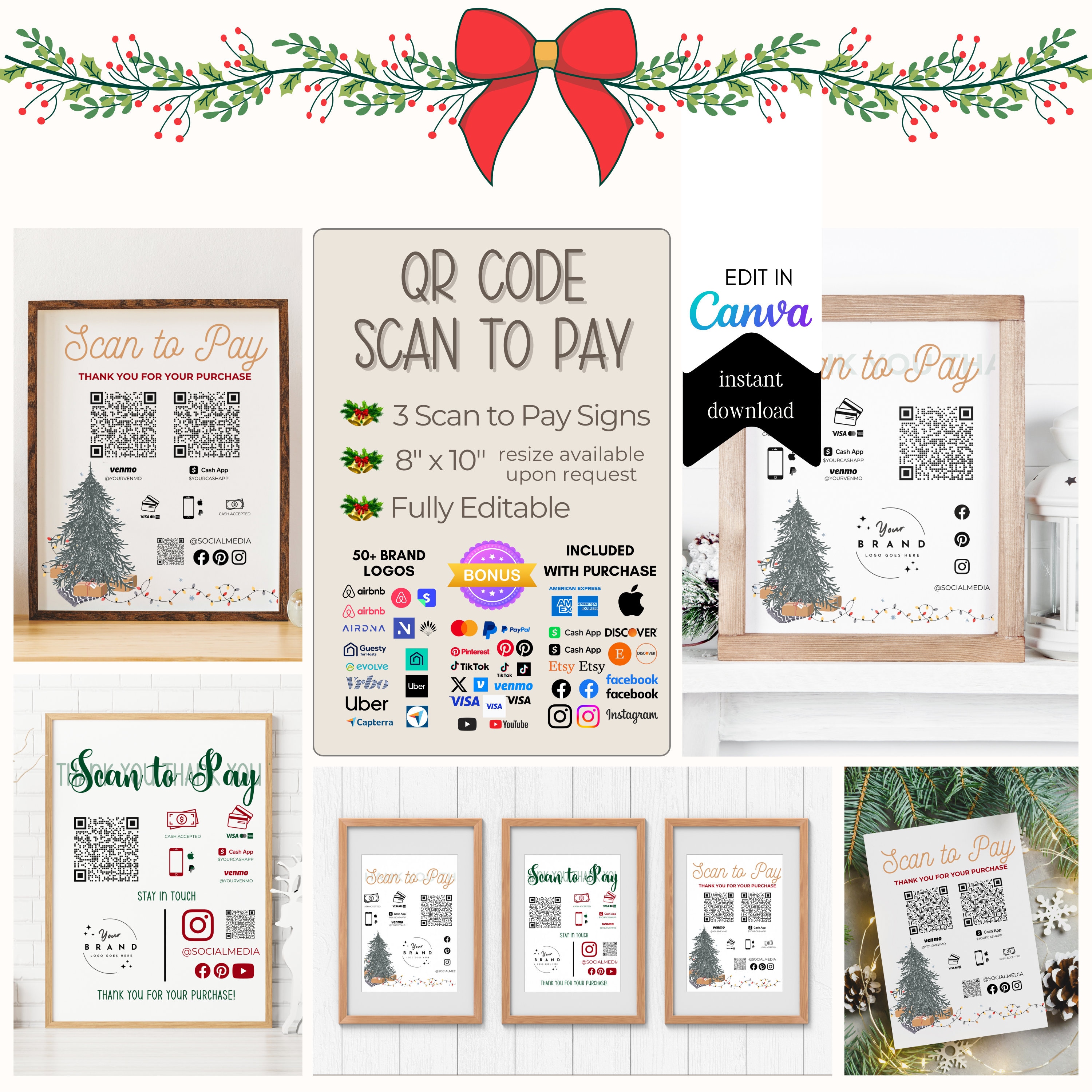 Christmas Scan to Pay Sign Editable Scan to Pay Sign - Etsy