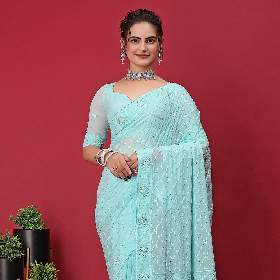Sky Blue Designer Sarees Limited Edition Sarees Couture Sarees ...