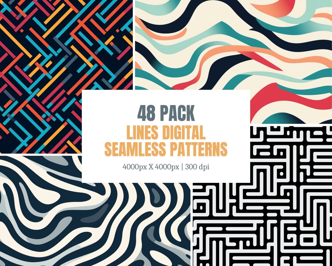 48-pack Lines Digital Paper Bundle - Seamless Patterns for Scrapbooking ...