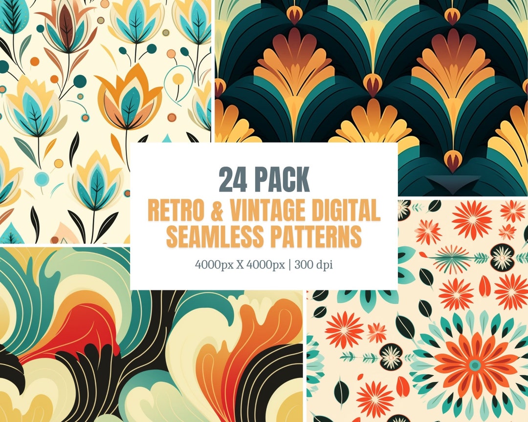 Vintage Seamless Patterns - 24-pack Retro Digital Paper, 4000x4000px ...