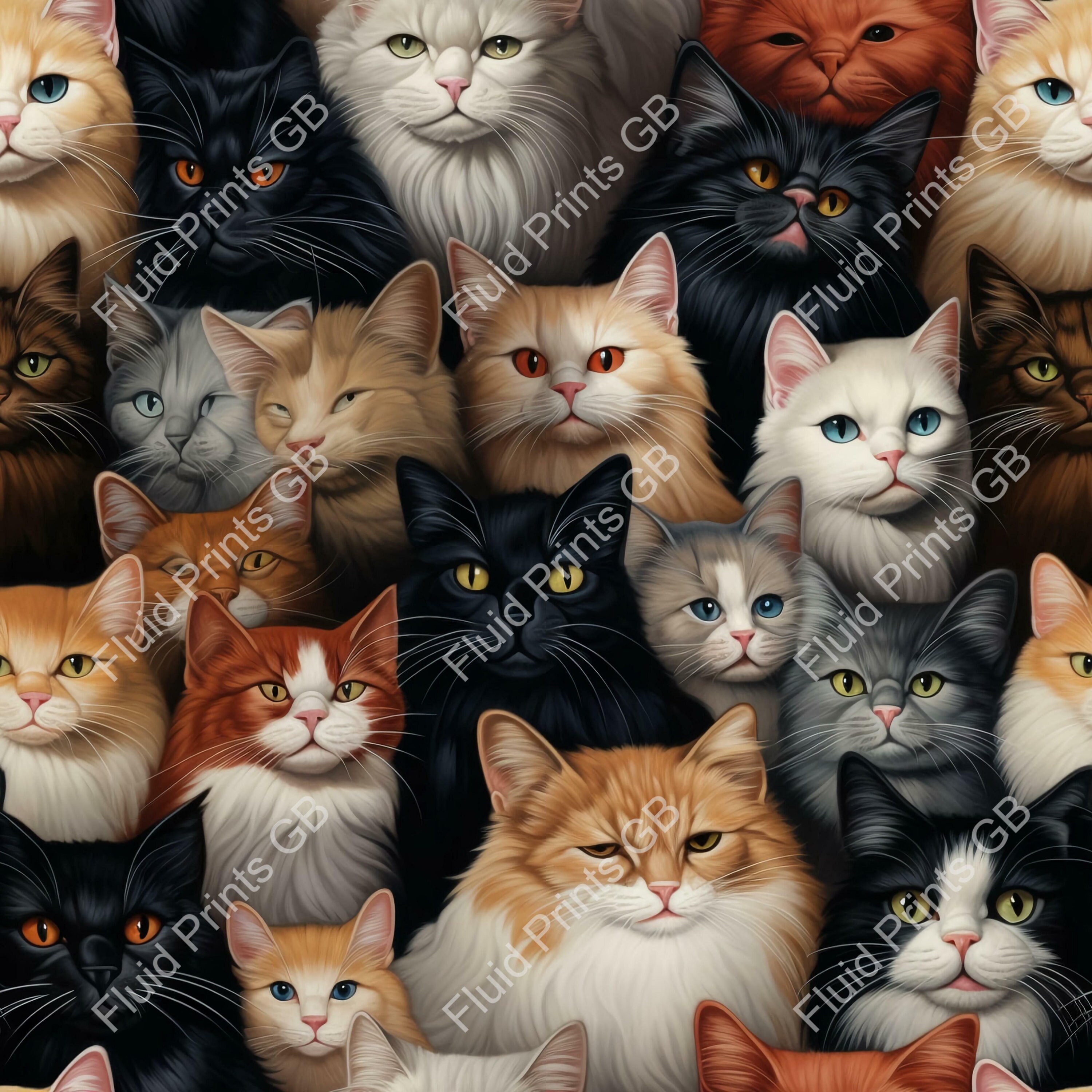 8-pack Cat Digital Paper, Seamless Patterns, 300 DPI High-resolution ...
