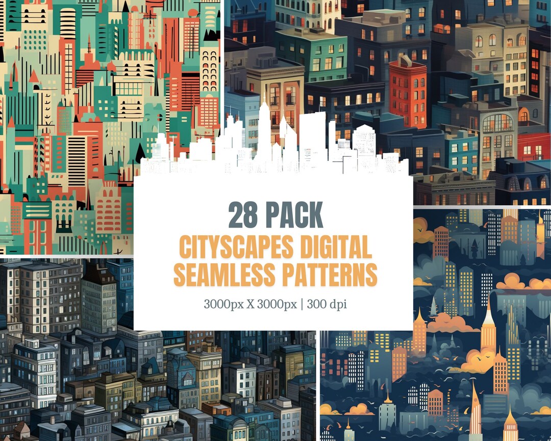 Seamless Urban Skylines - 28-pack Cityscape Digital Paper for Stunning ...