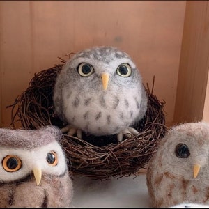 Mini Needle Felted Owl,felted Animal Sculpture,felt Owl Ornament,family ...
