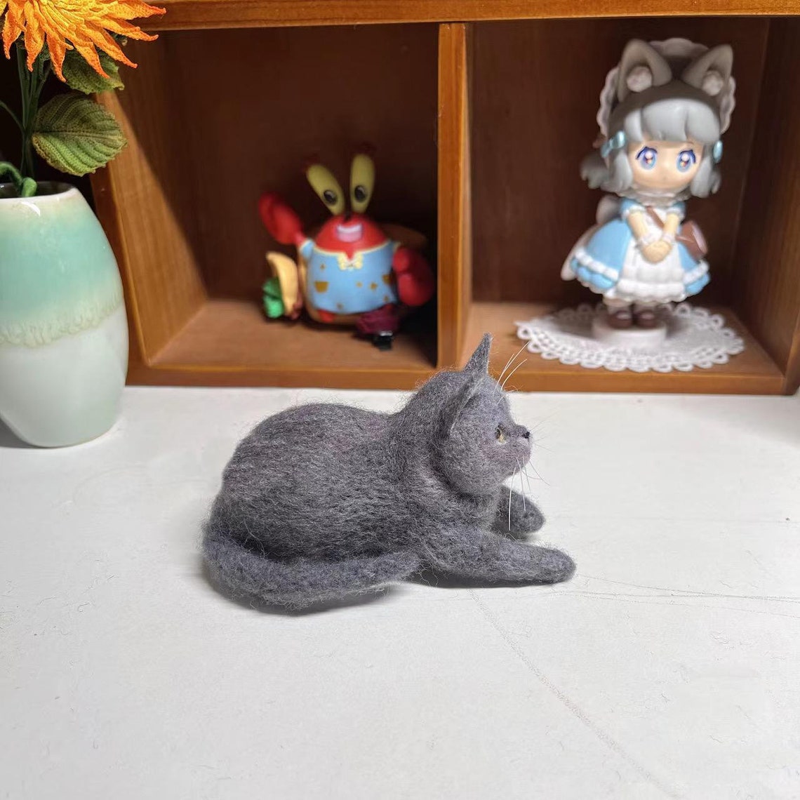 Mini Felted Wool Cat,felted Wool Crafts,felted Miniature,small Felted ...