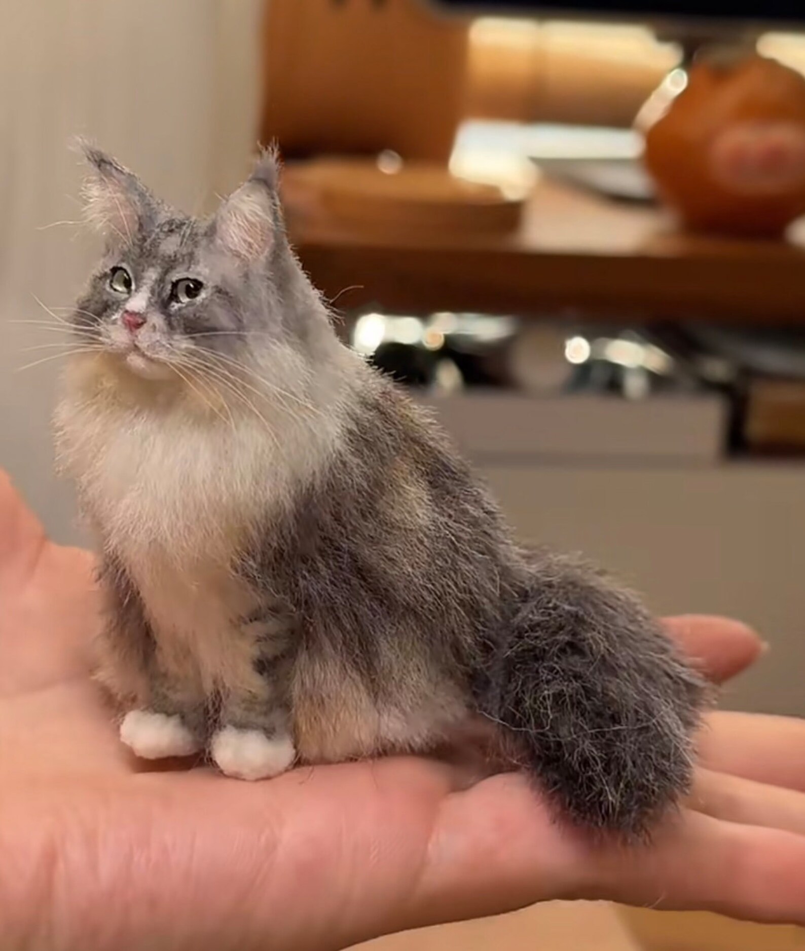 Mini Felted Wool Cat,felted Wool Crafts,felted Miniature,small Felted ...