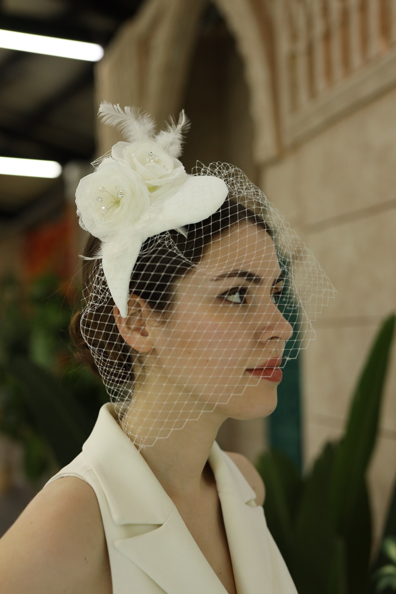 Floral Tulle Bridal Hat With Veil Elegant Headpiece for - Etsy