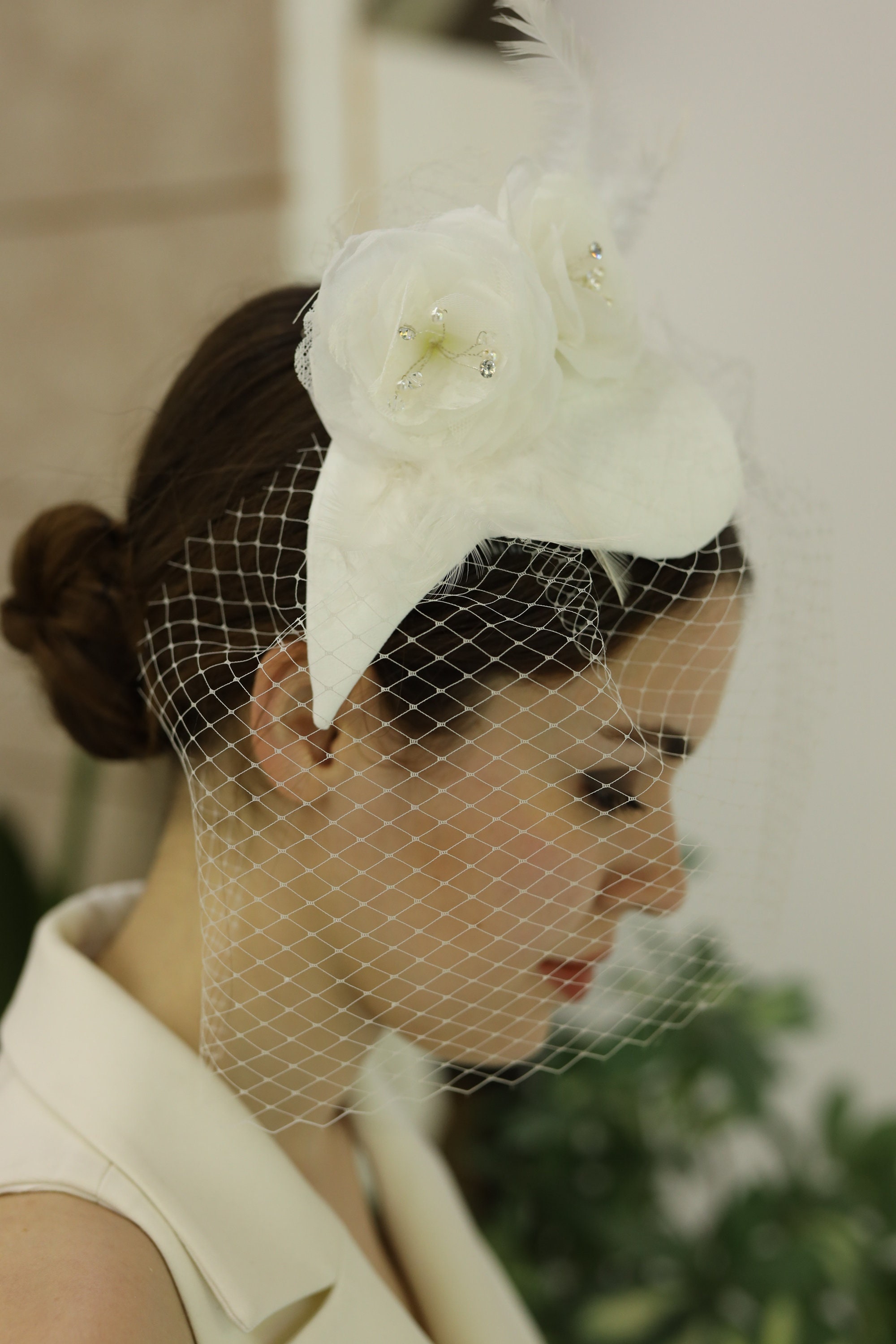 Floral Tulle Bridal Hat With Veil Elegant Headpiece for - Etsy