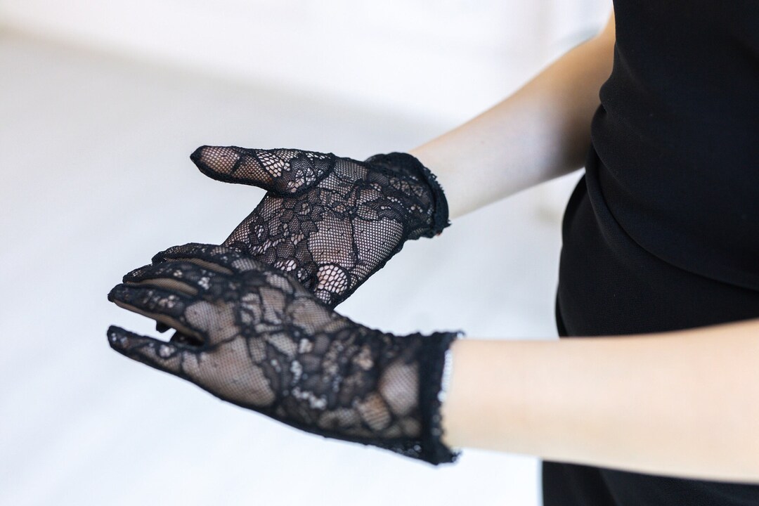 Black Lace Fabric Glove, Hepburn Style Evening Prom Dress Formal Gloves ...