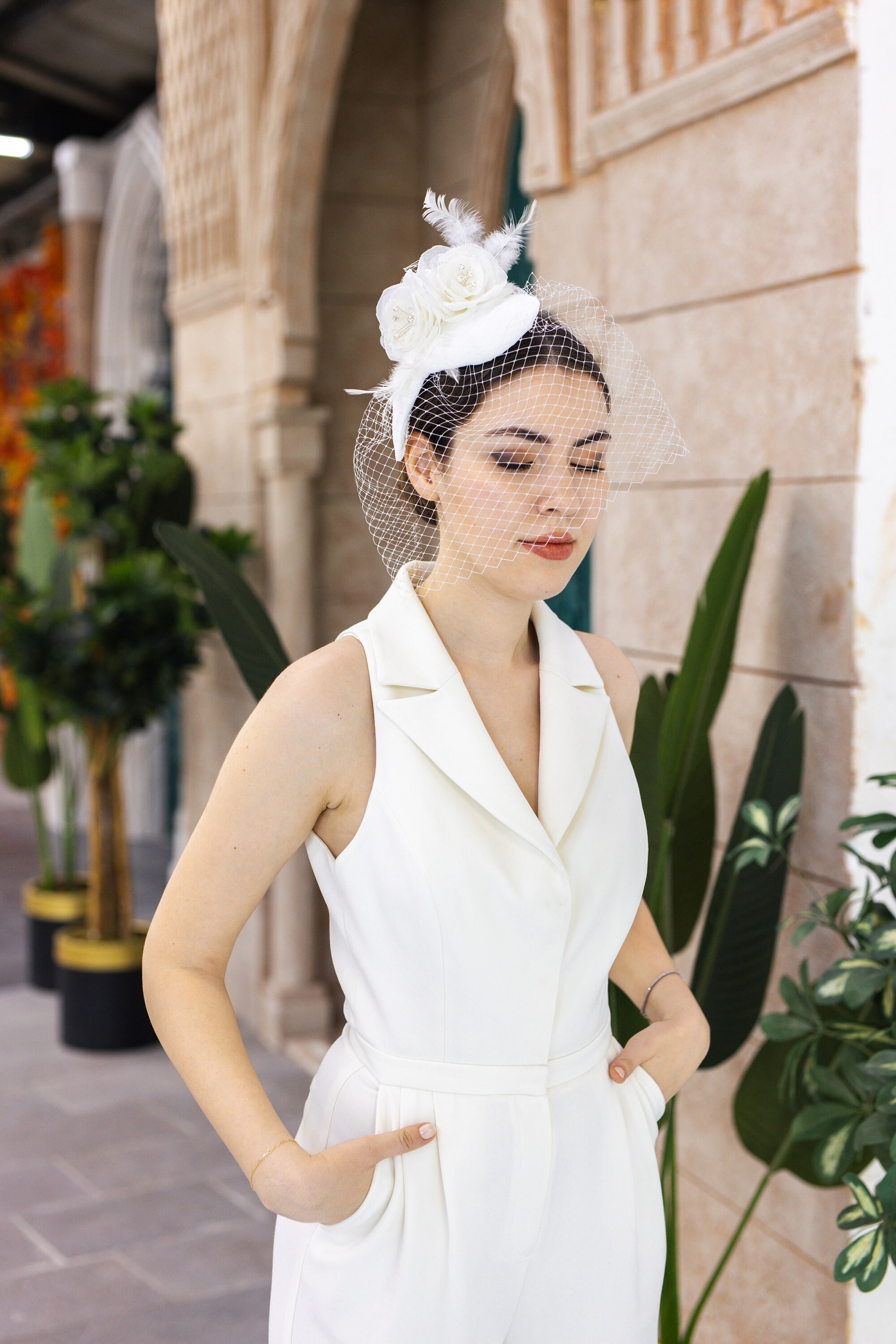 Floral Tulle Bridal Hat With Veil, Elegant Headpiece for Brides, Bridal ...