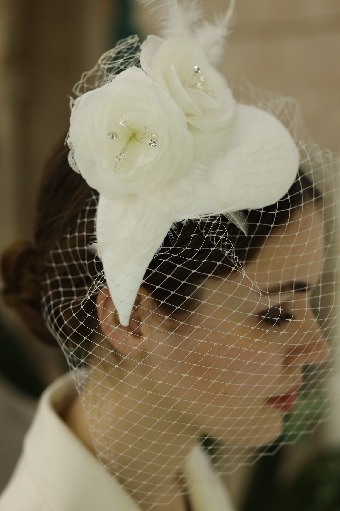 Floral Tulle Bridal Hat With Veil Elegant Headpiece for - Etsy