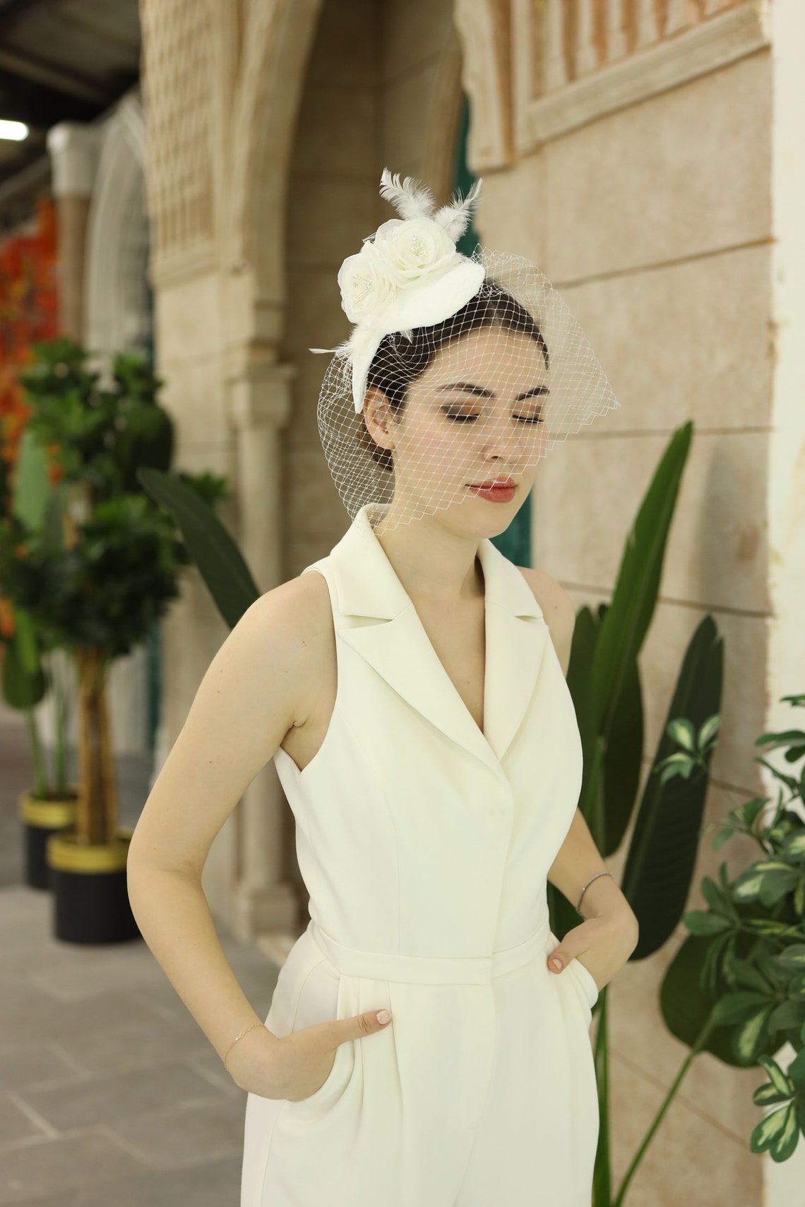 Floral Tulle Bridal Hat With Veil Elegant Headpiece for - Etsy