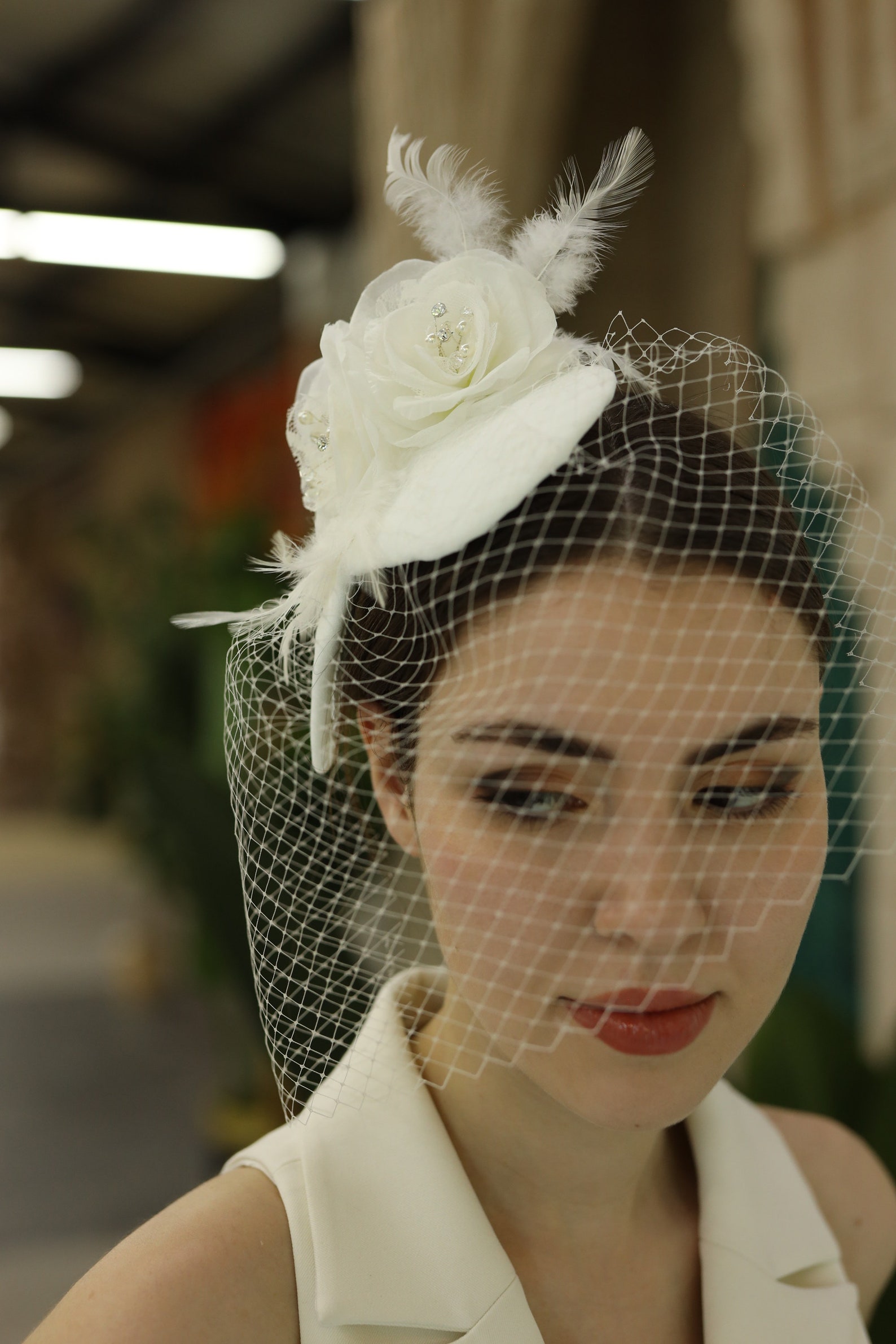 Floral Tulle Bridal Hat With Veil Elegant Headpiece for - Etsy