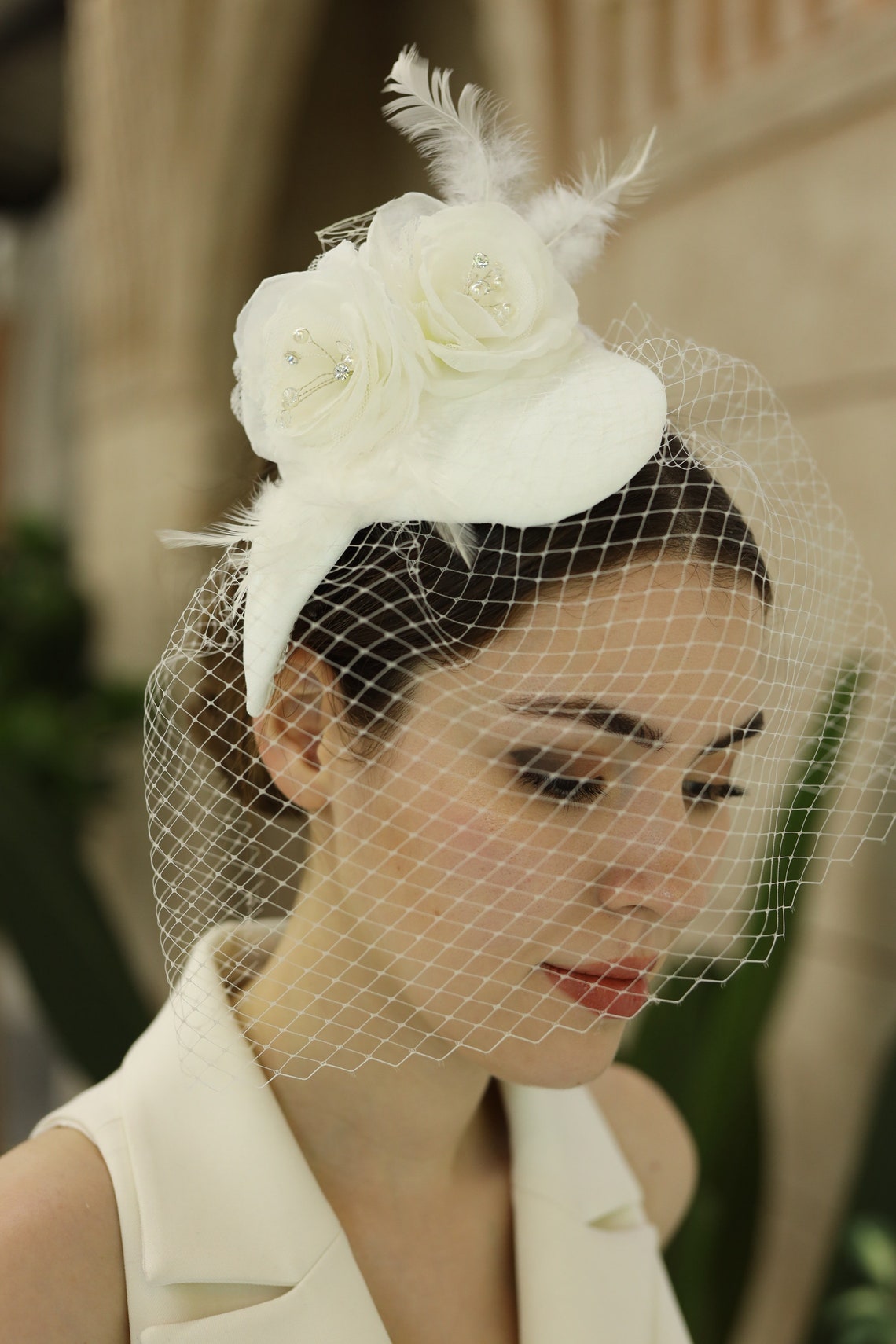 Floral Tulle Bridal Hat With Veil Elegant Headpiece for - Etsy