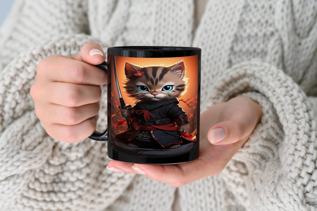 Samurai Kitten Coffee Mug Japanese Style Gift for Coffee - Etsy