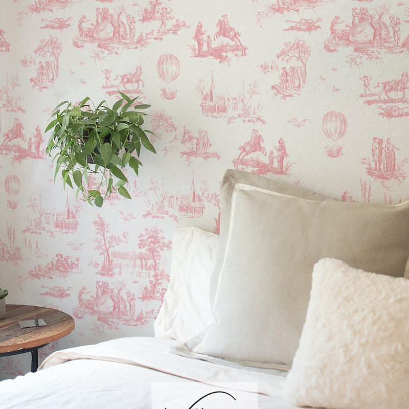 Pink Toile Wallpaper - Etsy