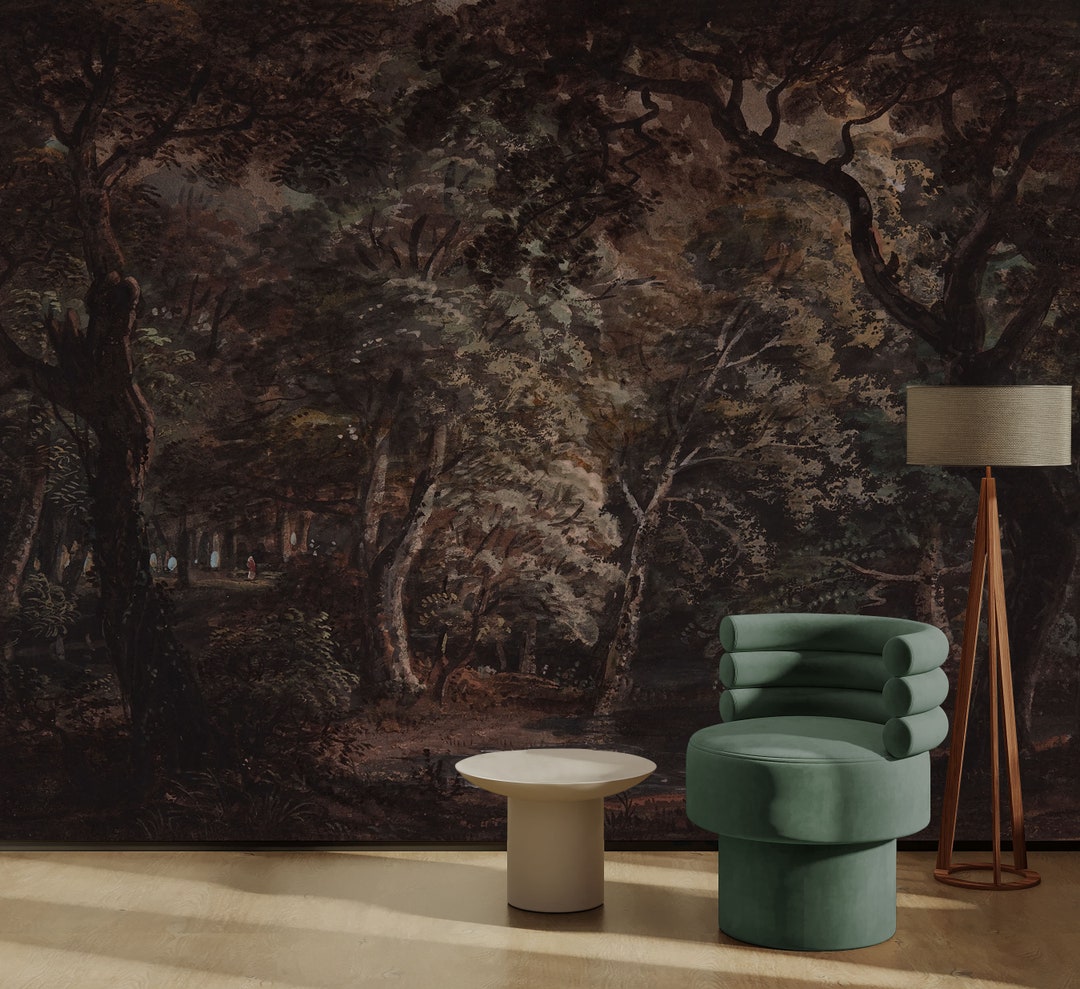 Dark Aesthetic Forest Removable Wall Decoration, Murky Trees Wallpaper ...