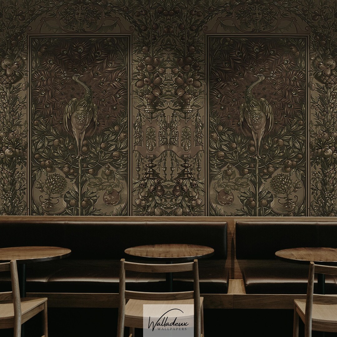 Luxury Sepia Peacock Peel and Stick Wallpaper, Vintage Birds Design in ...