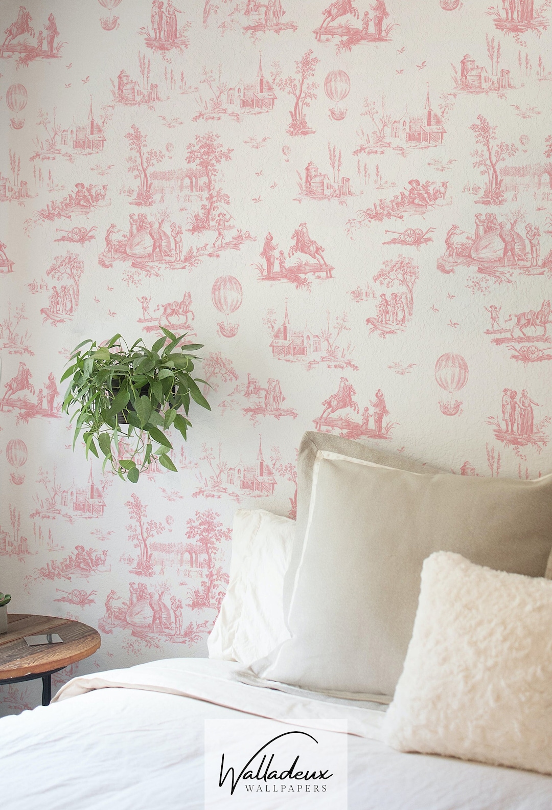 Pink Toile De Jouy Pastoral Scenes Wallpaper, French Classic ...
