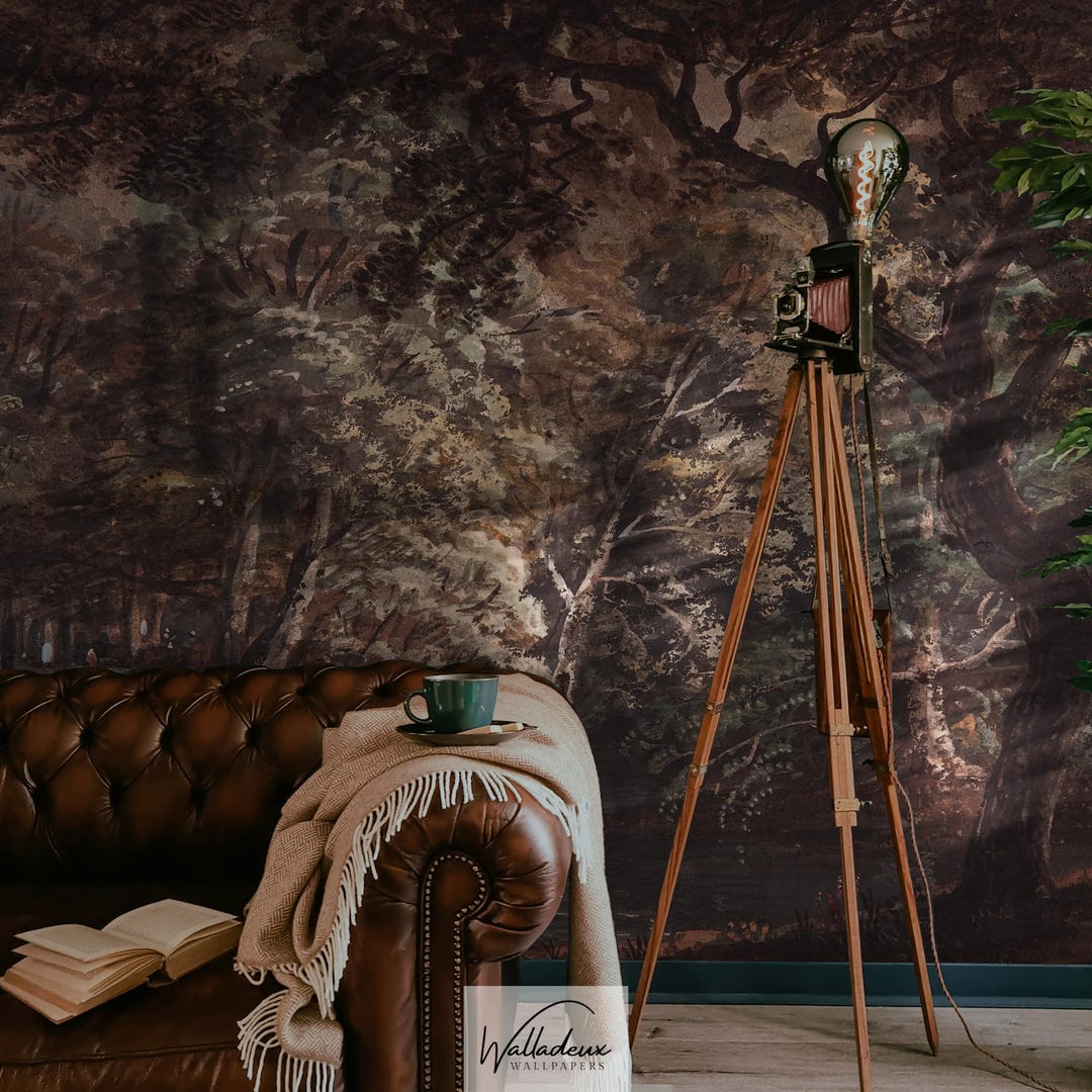 Dark Aesthetic Forest Removable Wall Decoration, Murky Trees Wallpaper ...