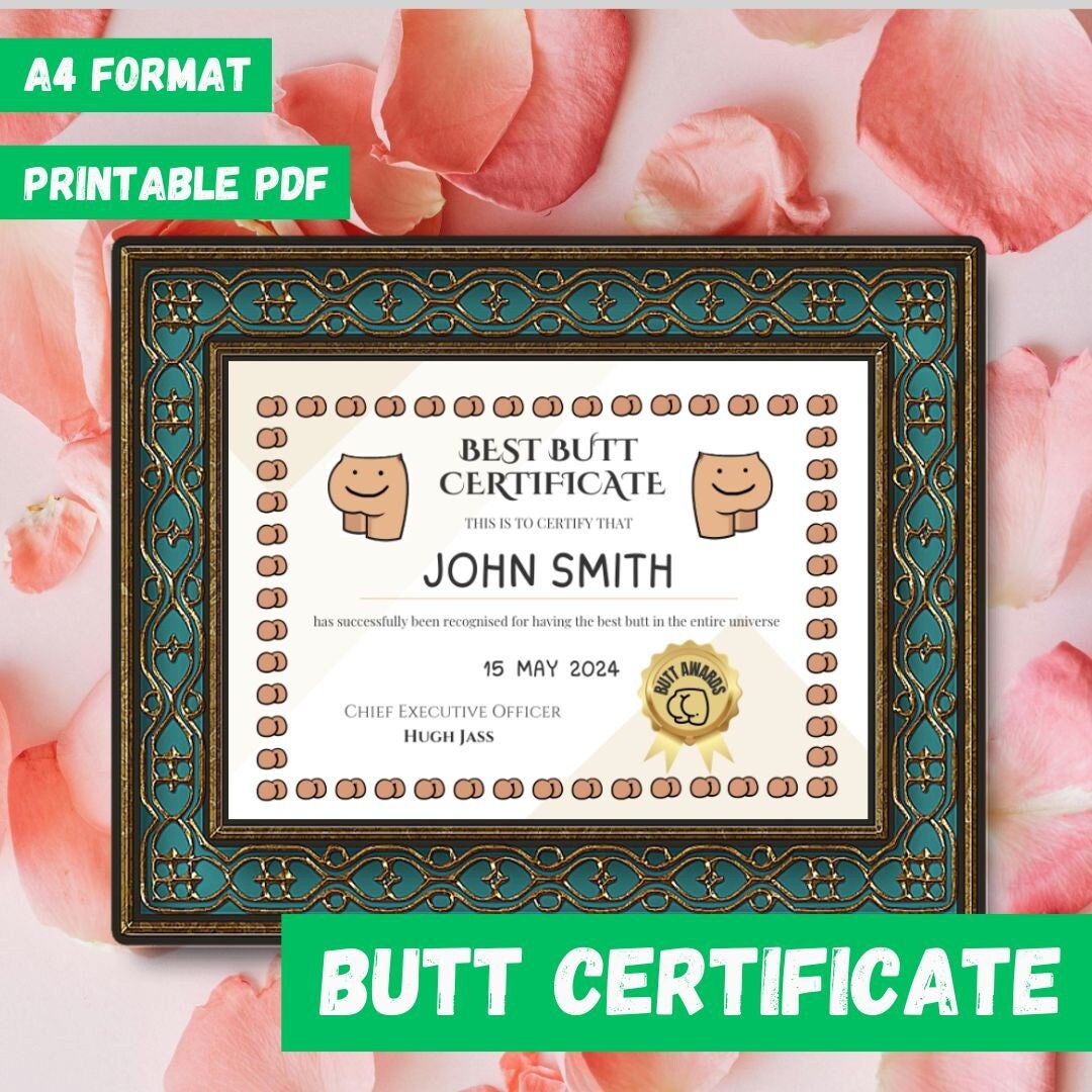 Best Butt Certificate, Print Award, Simple Template, Perfect Gift ...