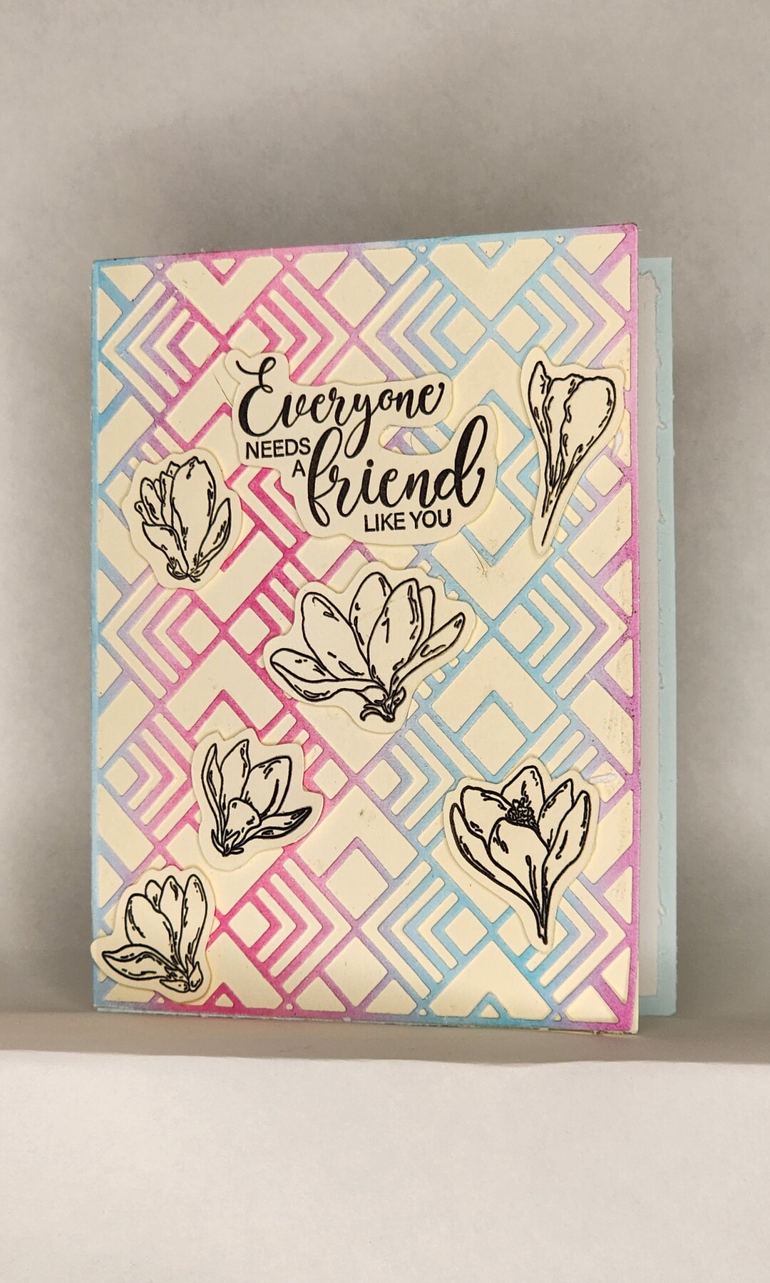 Floral Flower Doodle Pink and Blue Greeting Card for Friends Just ...