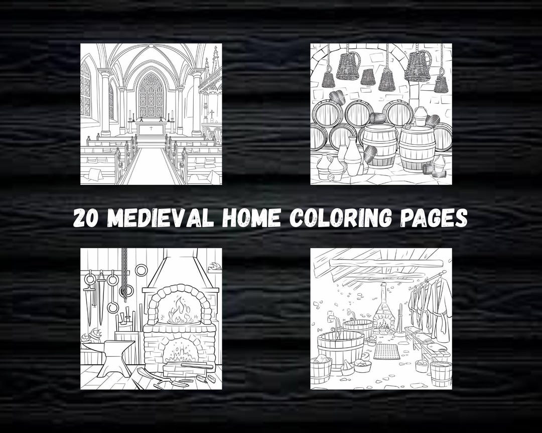 20medieval Home Interior Coloring Book Realistic Black & White ...