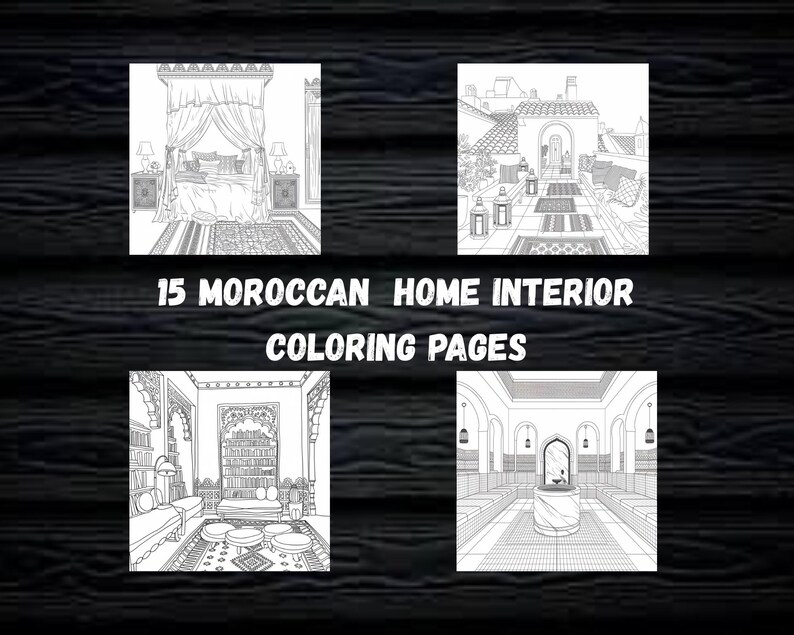 Moroccan Interior Coloring Pages | Black and White Line Art | Islamic ...