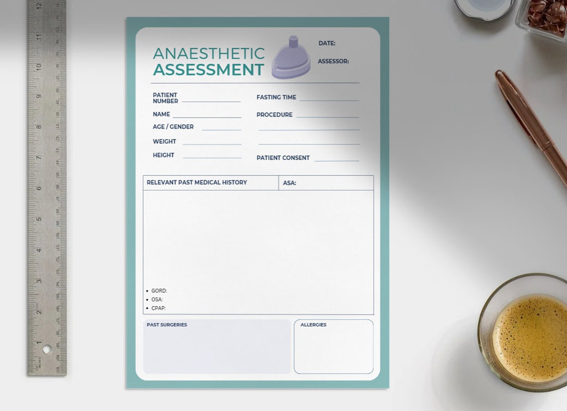 Anaesthetic Assessment Template (AU/NZ Spelling and US Spelling ...