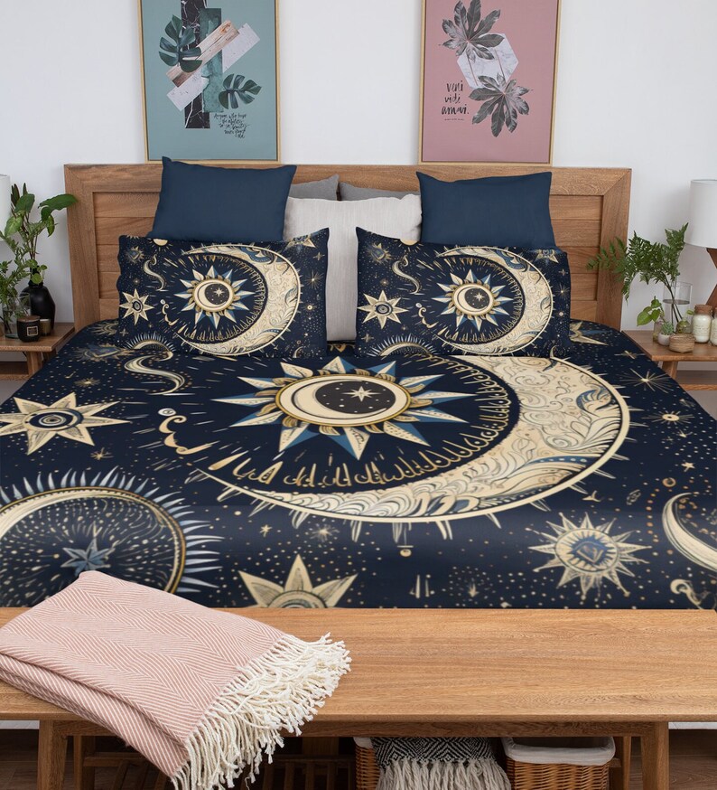 Celestial Moon and Sun Duvet Cover Bedding Set, Boho Bed Sheet Set ...