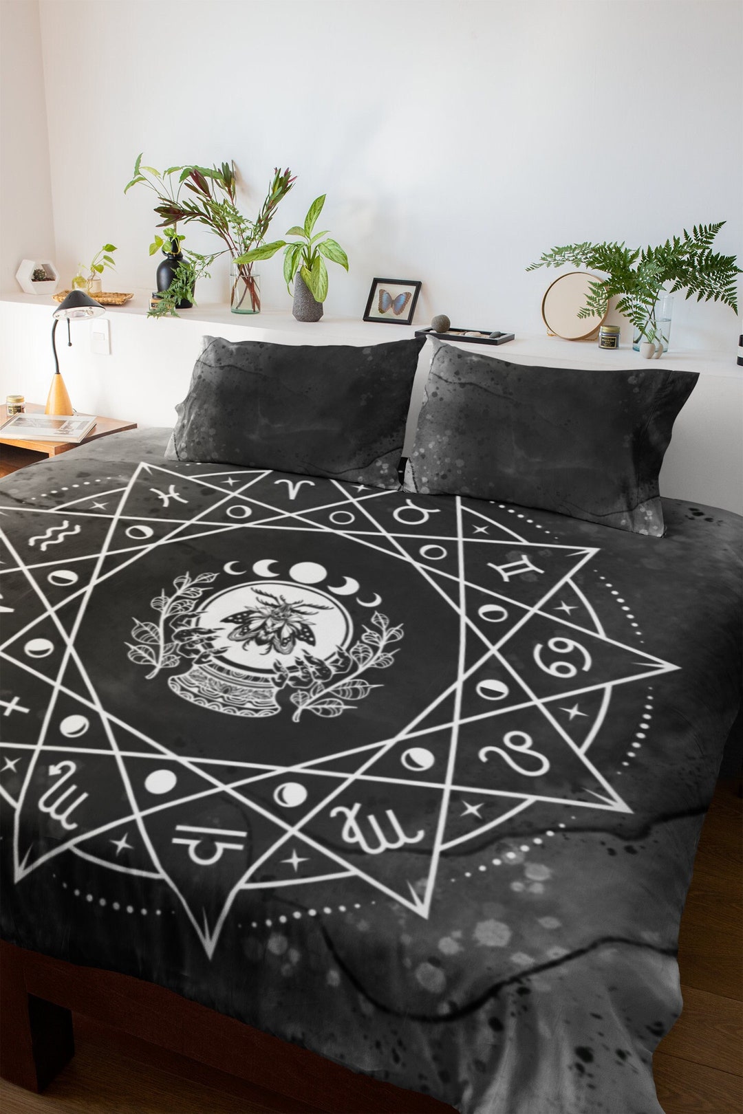 Gothic Moth Duvet Cover Bedding Set, Pagan Symbols Bed Set, Occult Goth ...