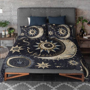 Celestial Moon and Sun Duvet Cover Bedding Set, Boho Bed Sheet Set ...