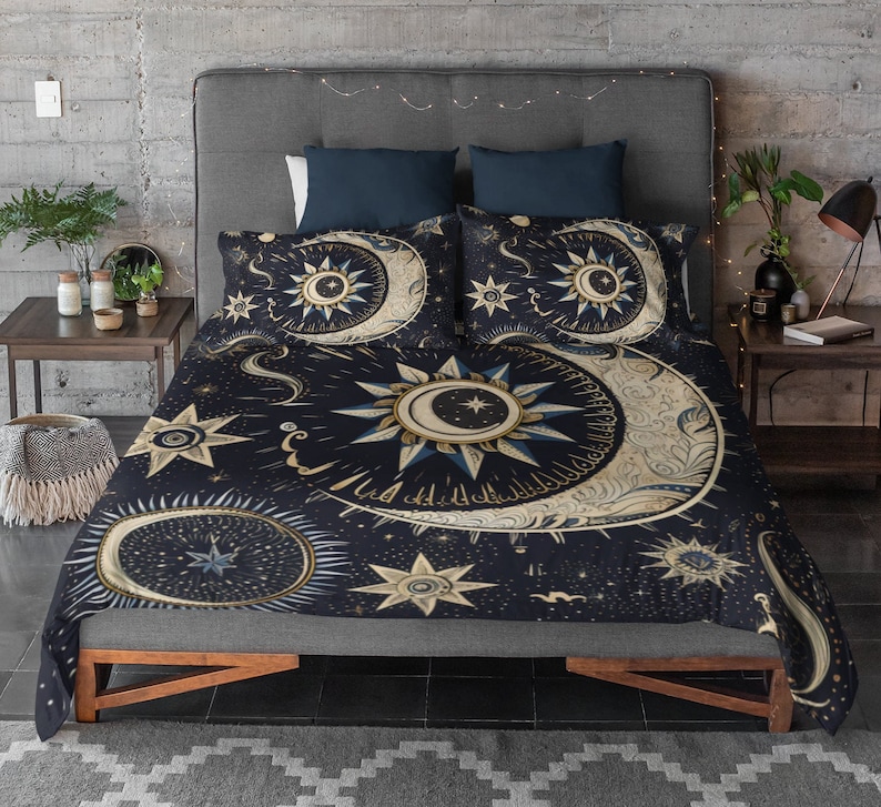 Celestial Moon and Sun Duvet Cover Bedding Set, Boho Bed Sheet Set ...
