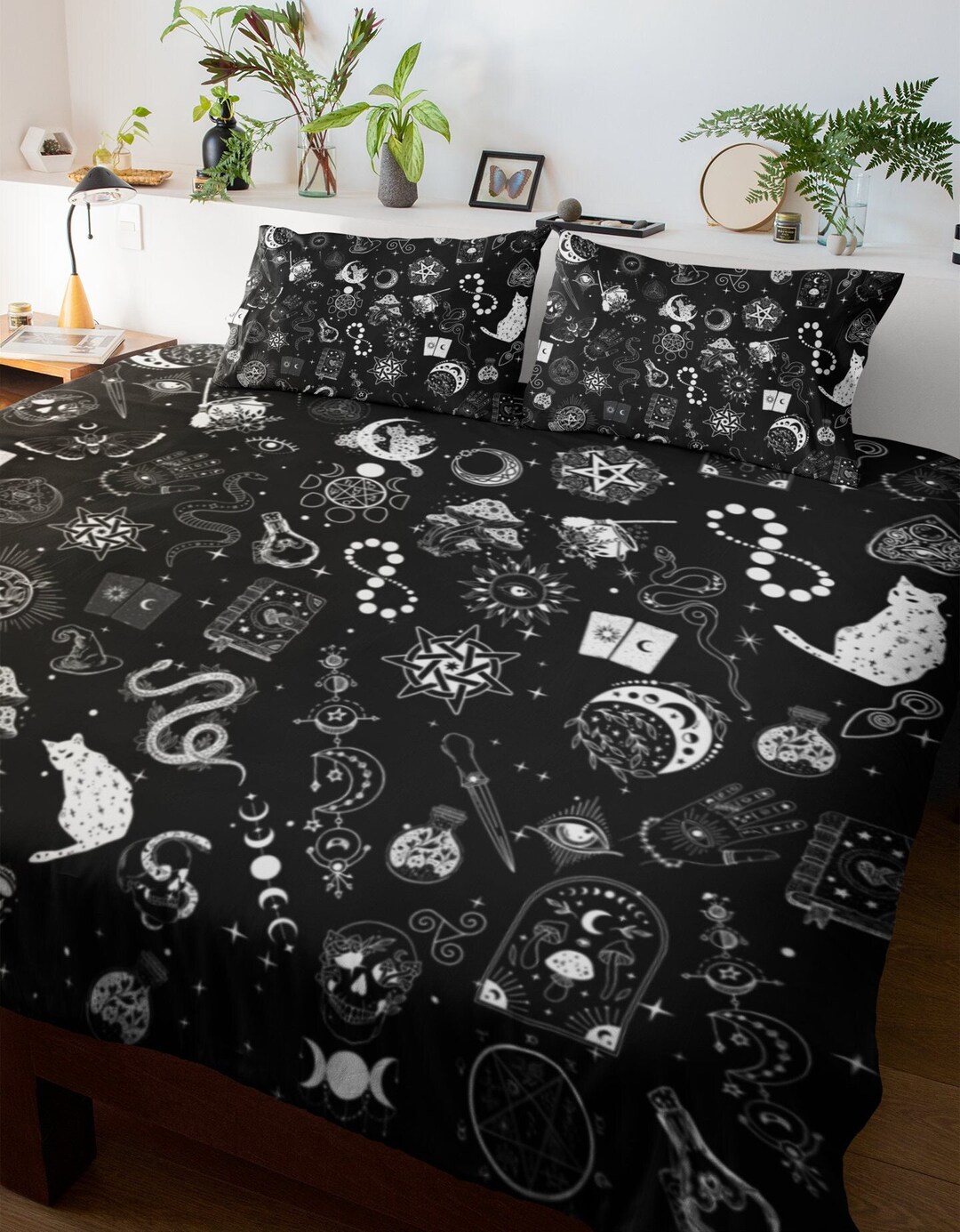 Gothic Pagan Symbols Duvet Cover Bedding Set, Wiccan Runes Bed Set ...