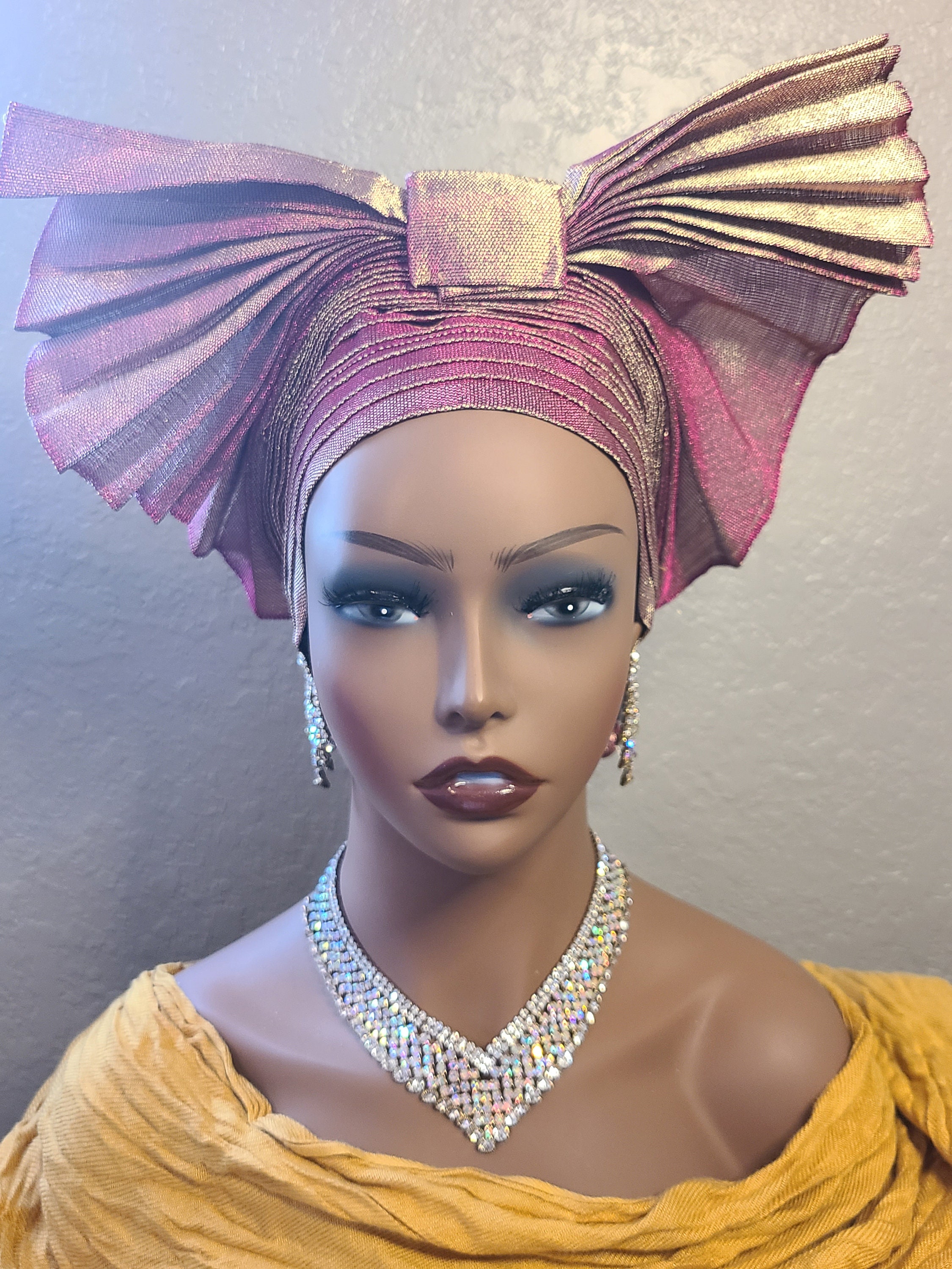 Bow Tie Style Aso Oke Auto Gele Aso-oke Fabric Gele Headwrap Ready Made ...