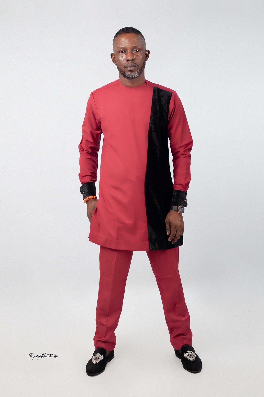 African Men Senator Suit Senator Styles Red Black Color Block Wedding ...