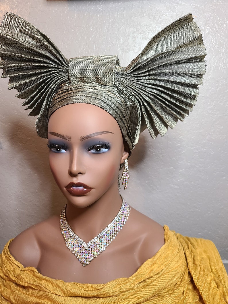 Bow Tie Style Aso Oke Auto Gele Aso-oke Fabric Gele Headwrap Ready Made ...