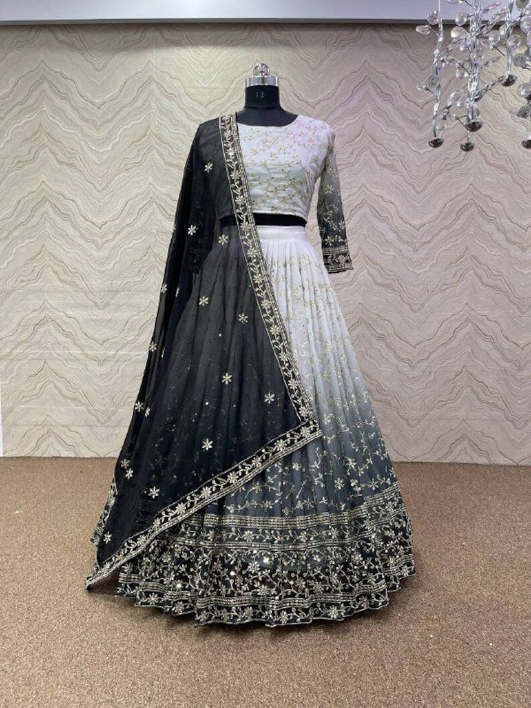 Black Georgette Two Tone Lehenga Choli With 5 Mm Sequence and ...