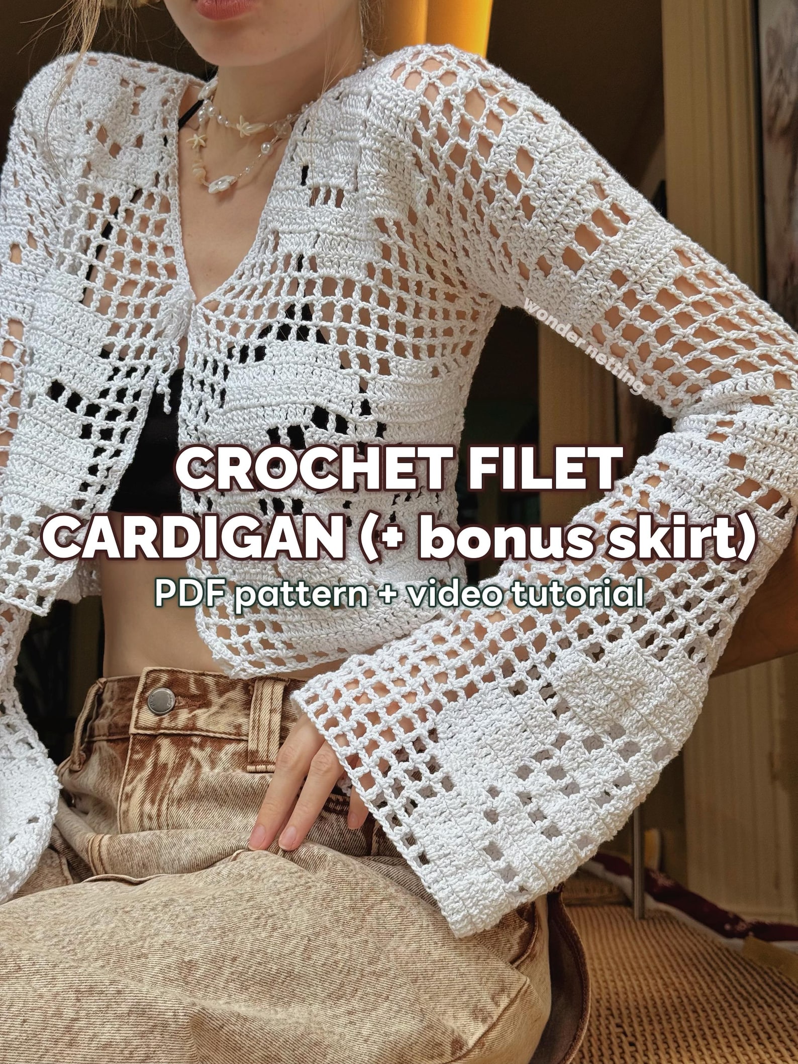 Crochet Filet Cardigan and Skirt PDF Pattern + Video Tutorial - Etsy