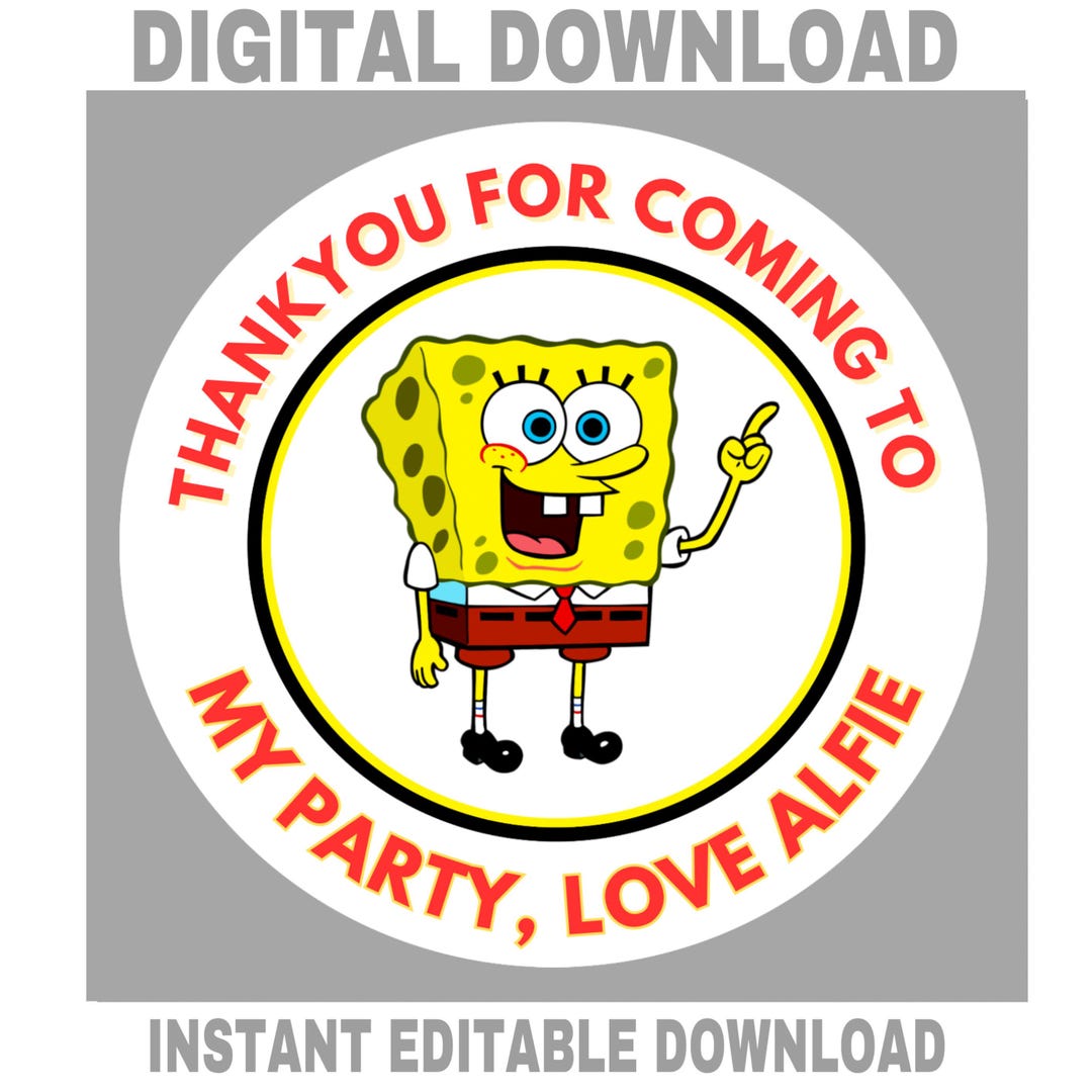 EDITABLE DIGITAL DOWNLOAD Birthday Stickers Label - Sponge Bob Party ...