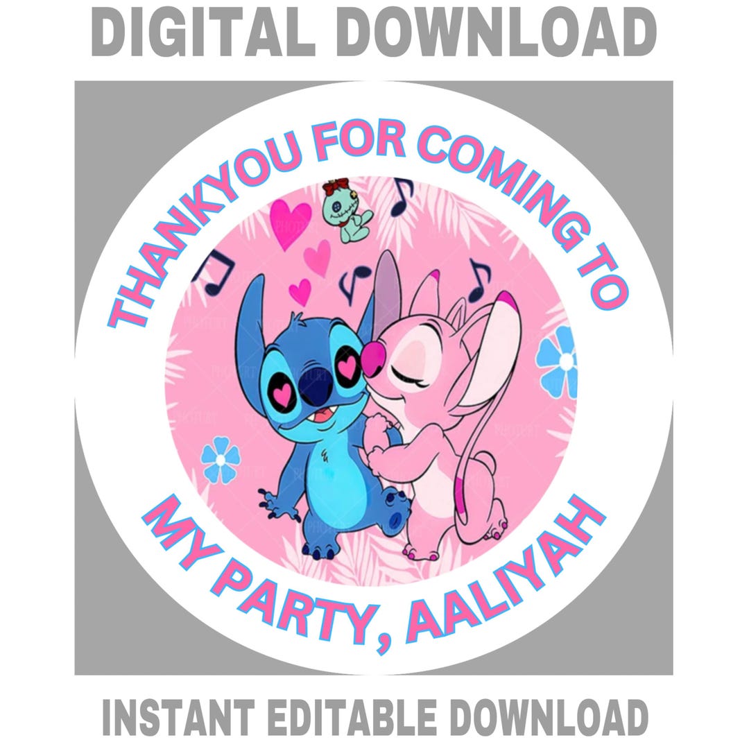 EDITABLE DIGITAL DOWNLOAD Birthday Stickers Label - Stitch Pink Blue ...