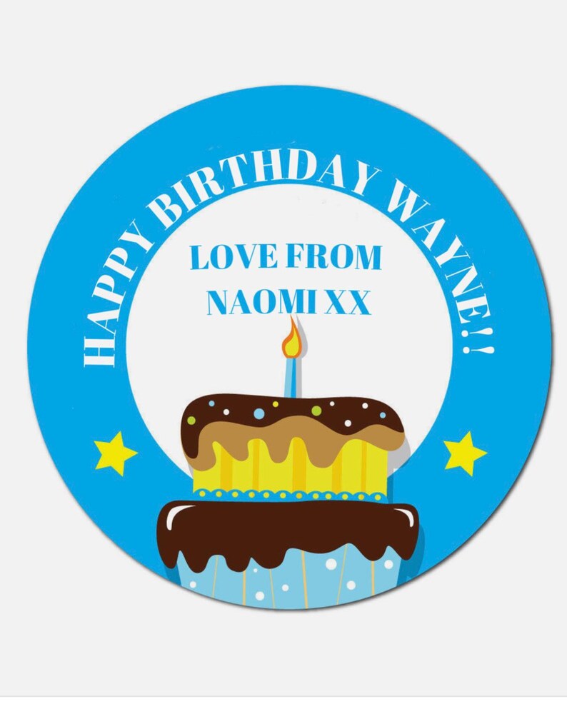Personalised Blue Happy Birthday Cake Stickers Label - Birthday Party ...