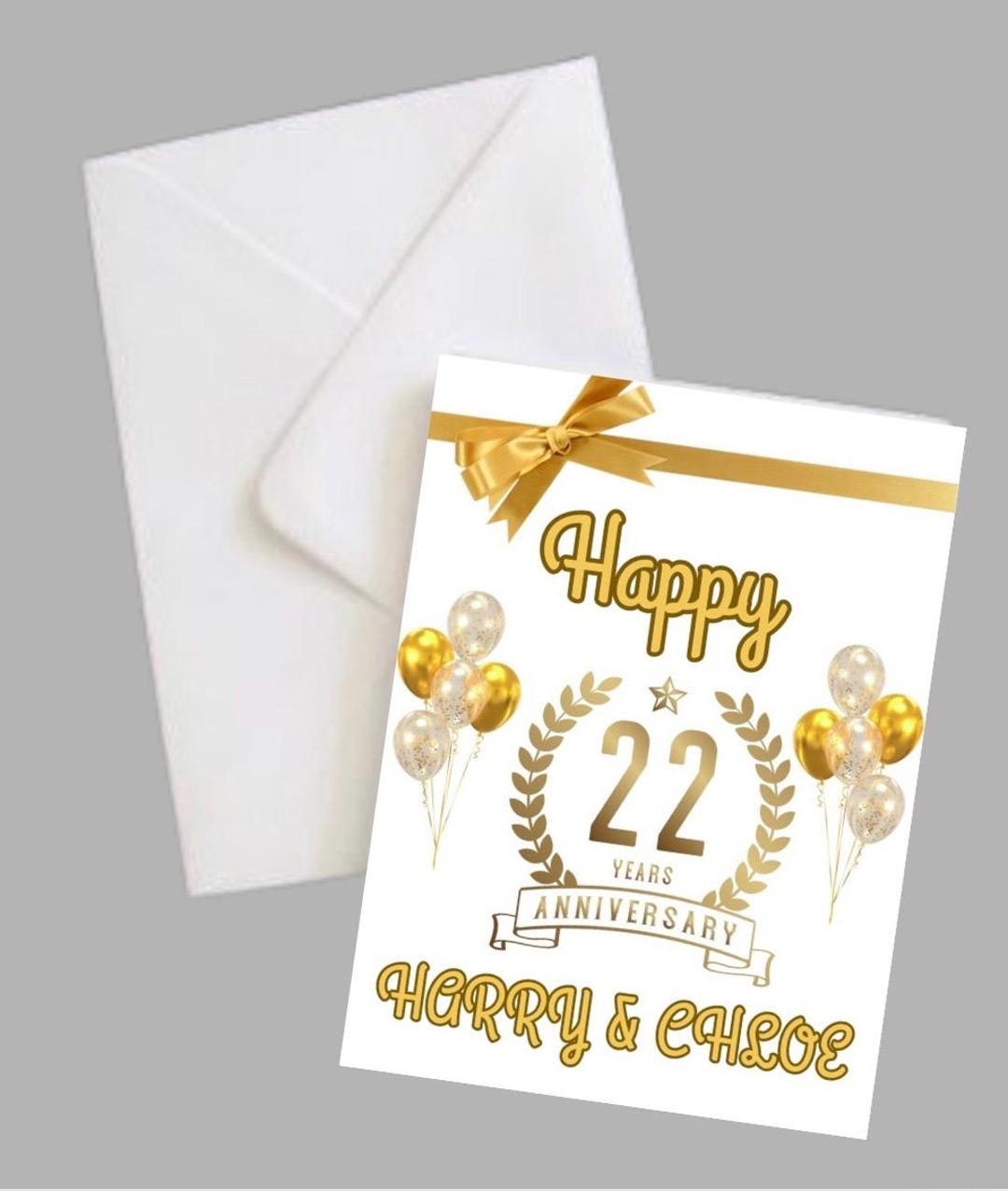 Personalised A5 Large 22nd Anniversary Gold Greeting Card With Envelope ...