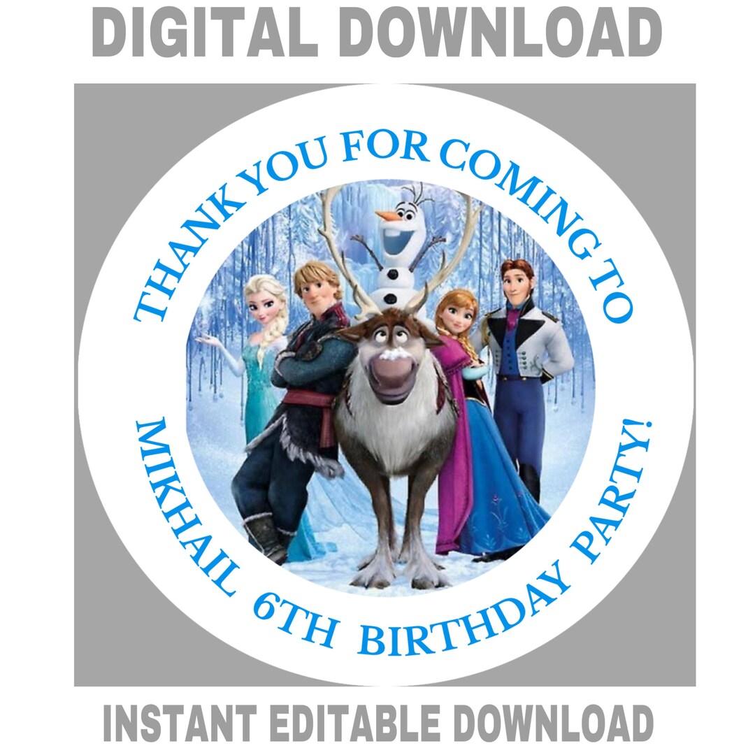 EDITABLE DIGITAL DOWNLOAD Birthday Stickers Label - Frozen Party Bag ...