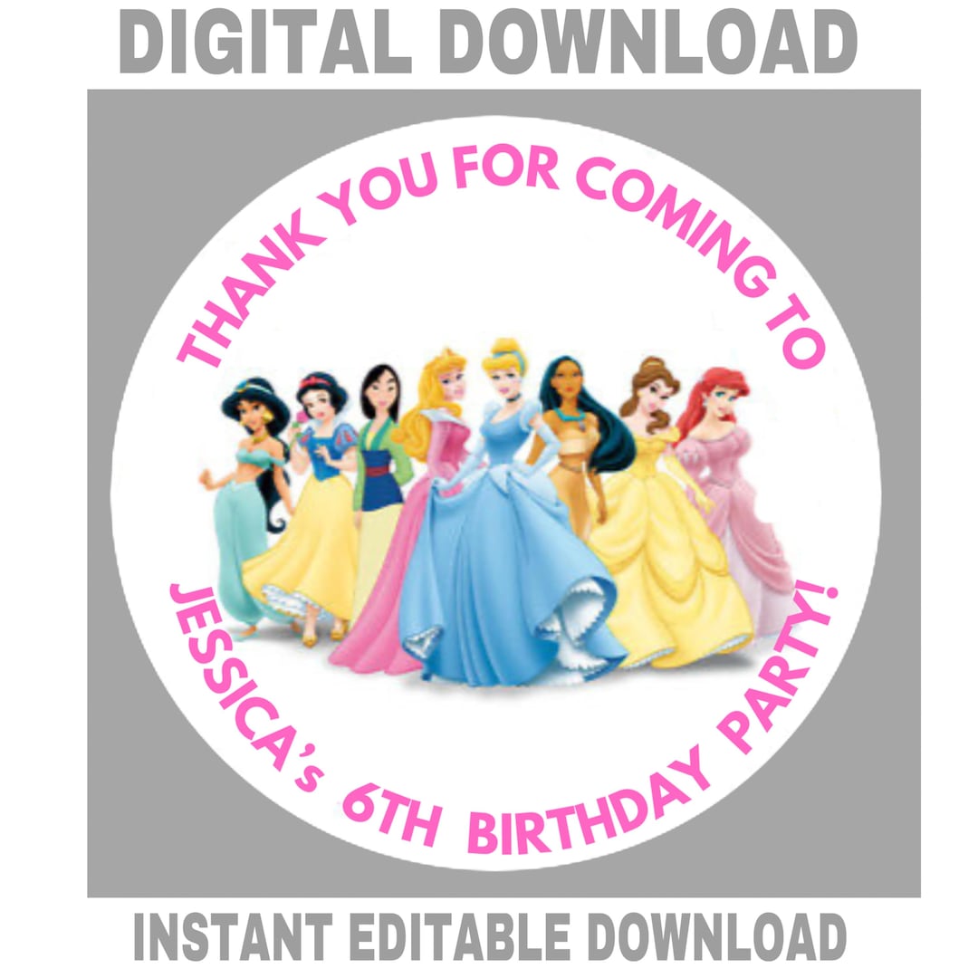 EDITABLE DIGITAL DOWNLOAD Birthday Stickers Label - Princess Pink Party ...