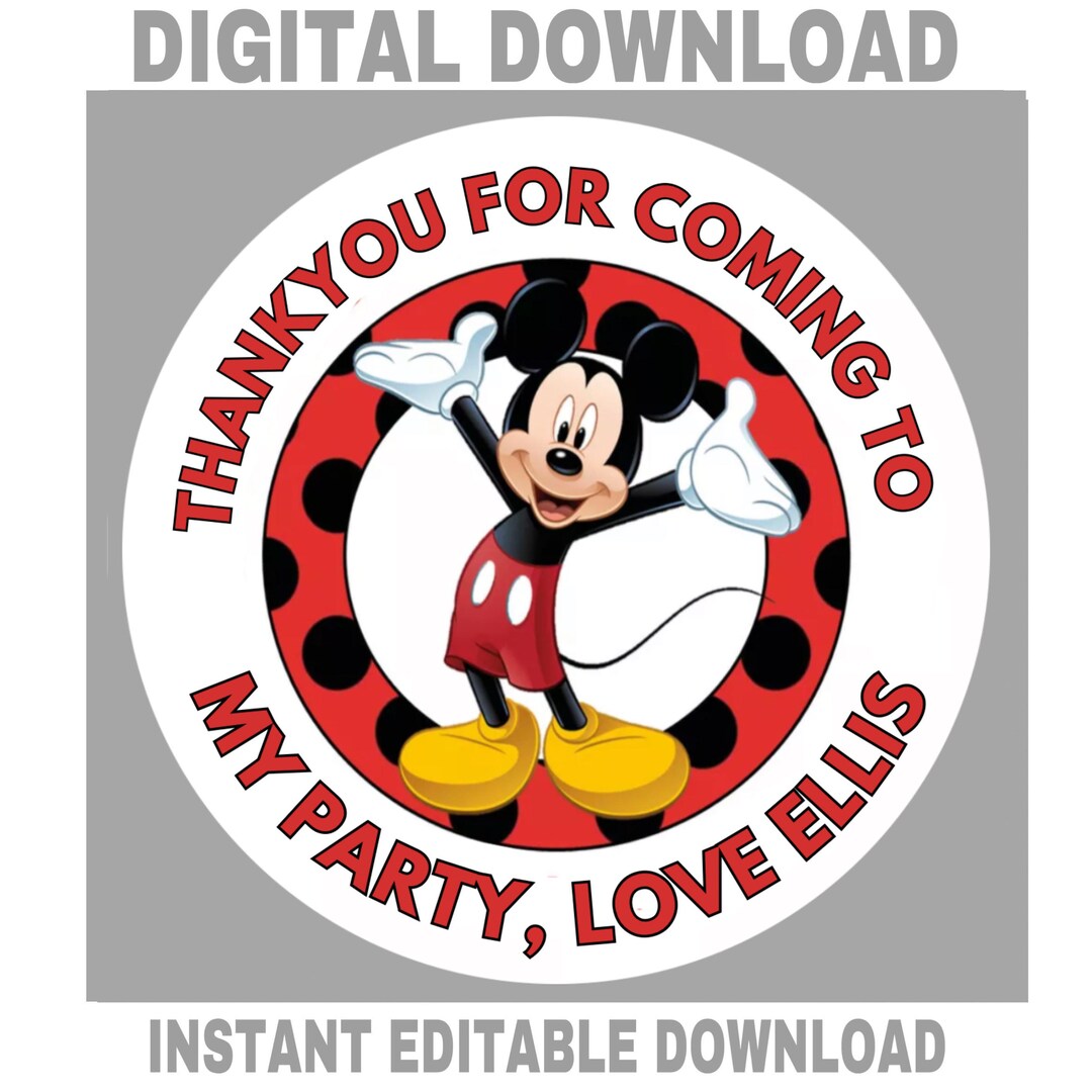 EDITABLE DIGITAL DOWNLOAD Birthday Stickers Label - Mickey Party Bag ...