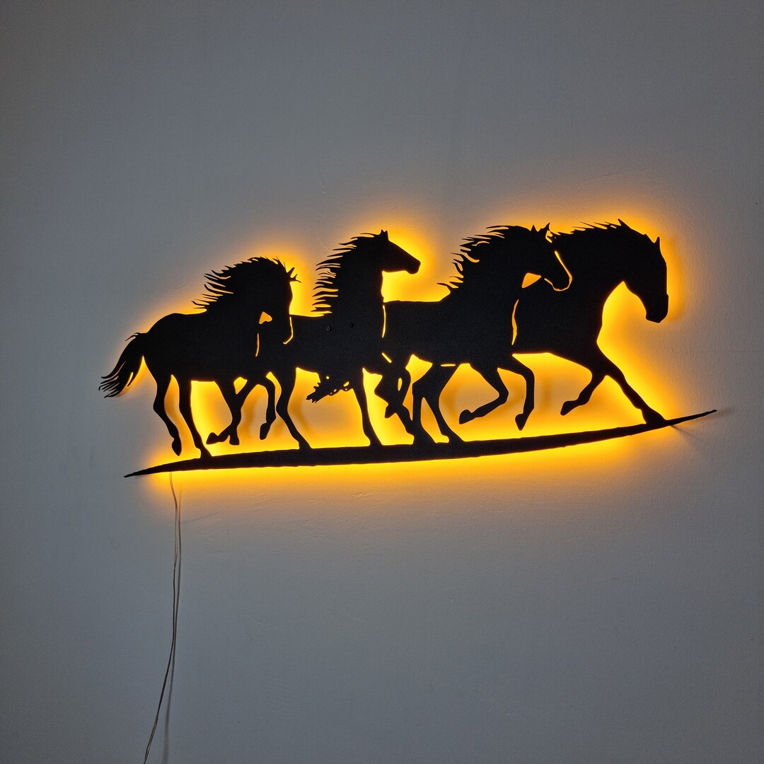 LED Light Metal Wall Art of Running Horses for Horse Lovers' Decor ...