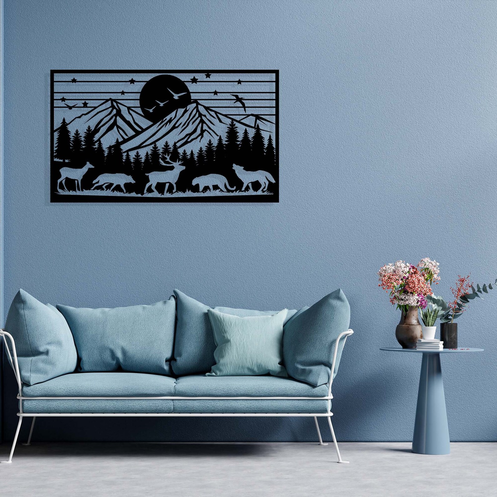 Rustic Metal Wall Art Forest Animal Scene Mountain Wildlife Wall Decor ...