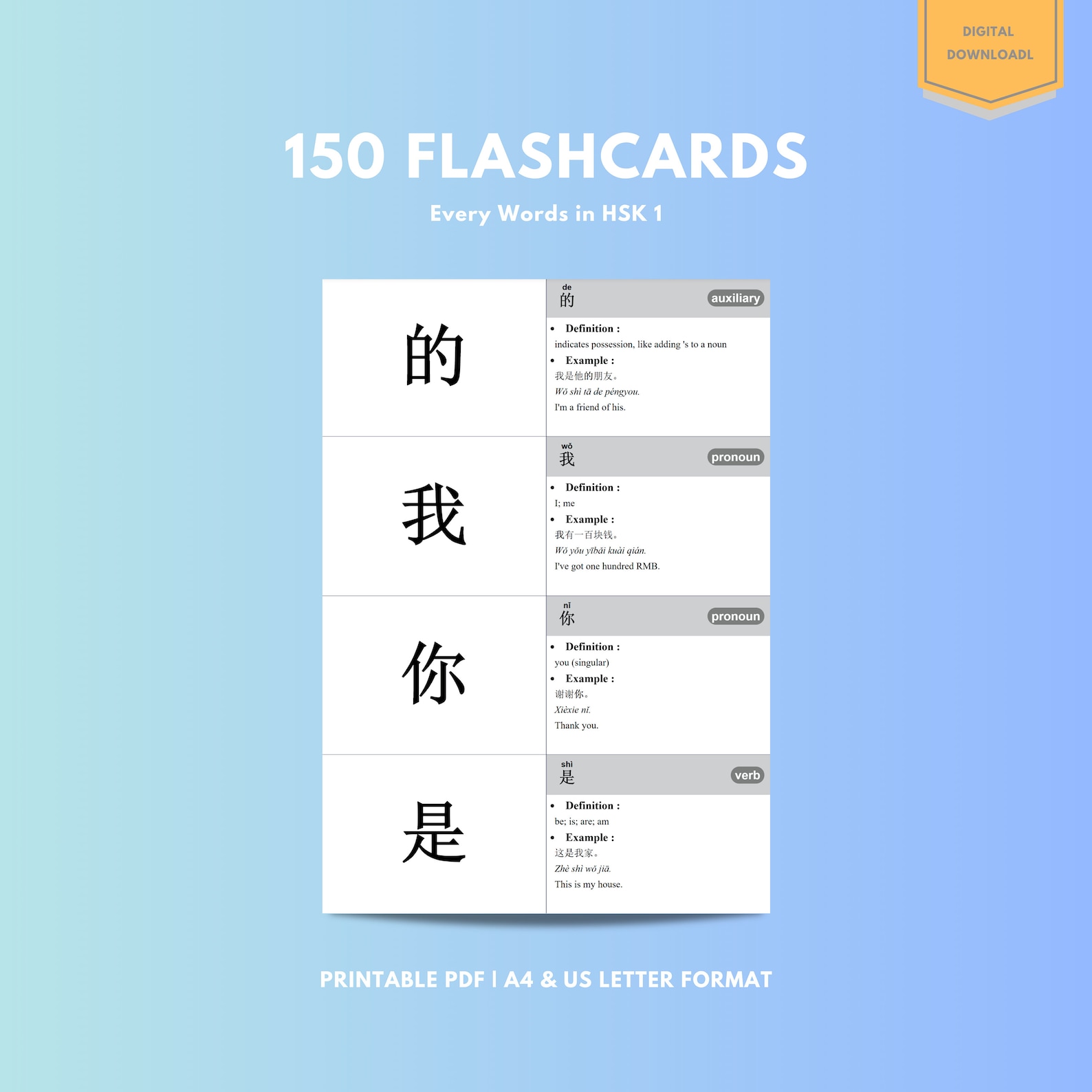 HSK 1 Flashcards Bundle With Worksheets, Chinese Learning Set, Study ...
